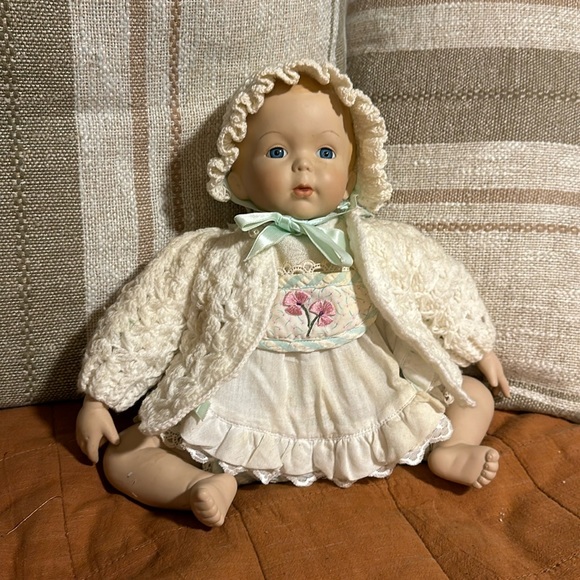 Toys | Vintage Porcelain Baby Doll Sits Like Real Baby With Flat Bottom ...